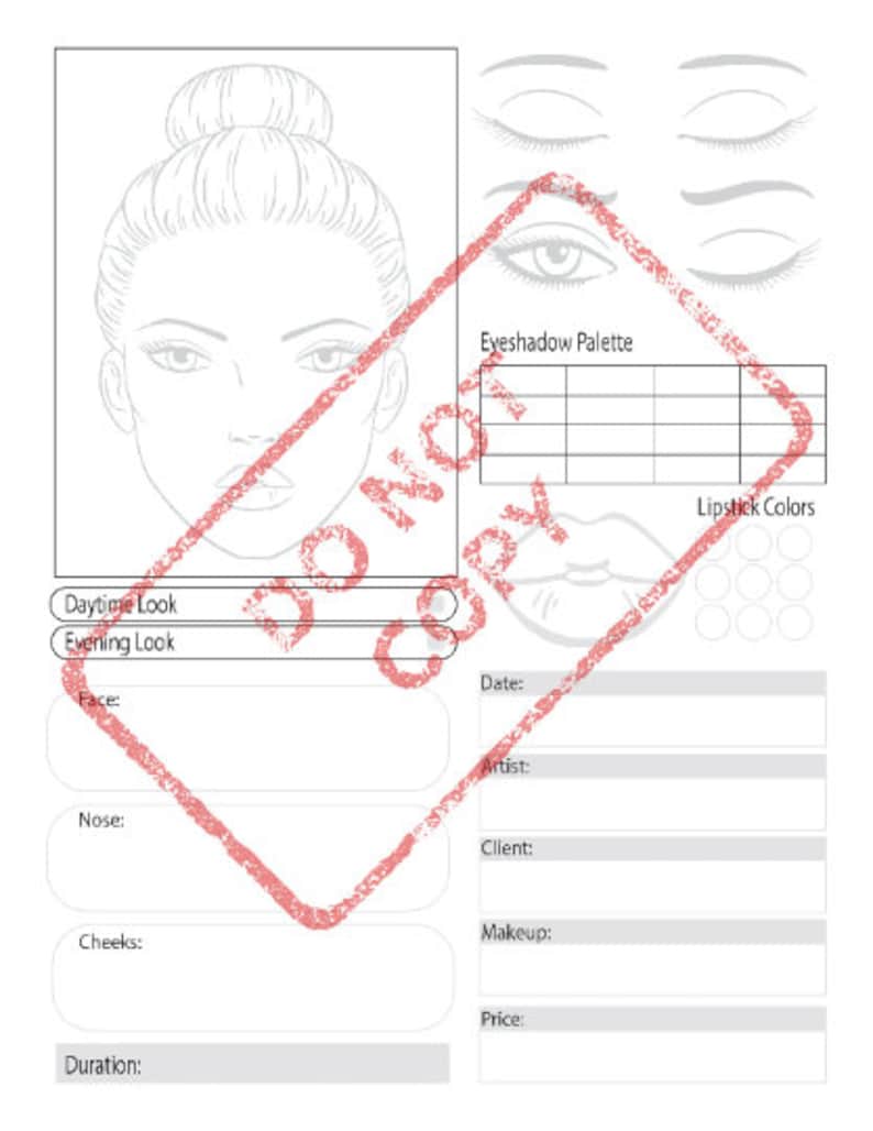 Makeup Face Charts Printable PDF, Blank Makeup Face Template to Print ...