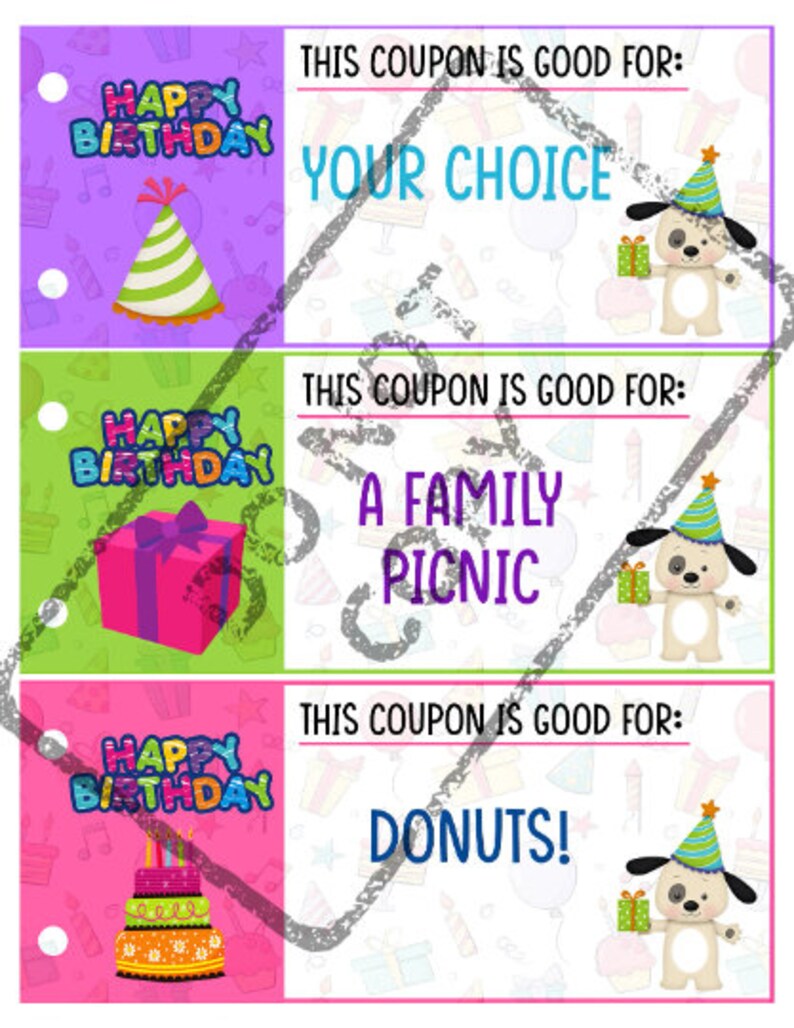 Printable Birthday Coupon Book, Gift Voucher Book, 3 Coupons per Page ...