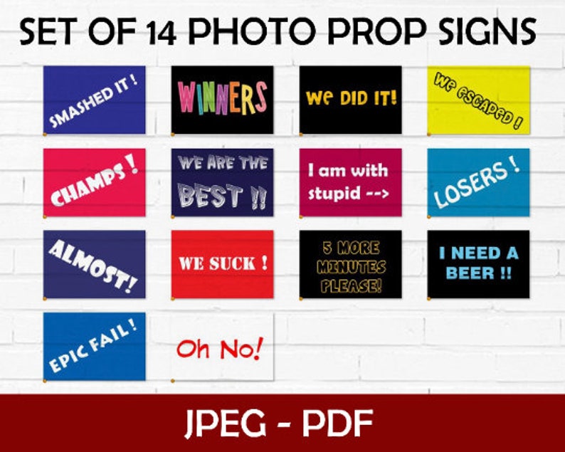Set of 14 Escape Room Photo Prop Signs, Ready to Print on 18x12 Paper ...