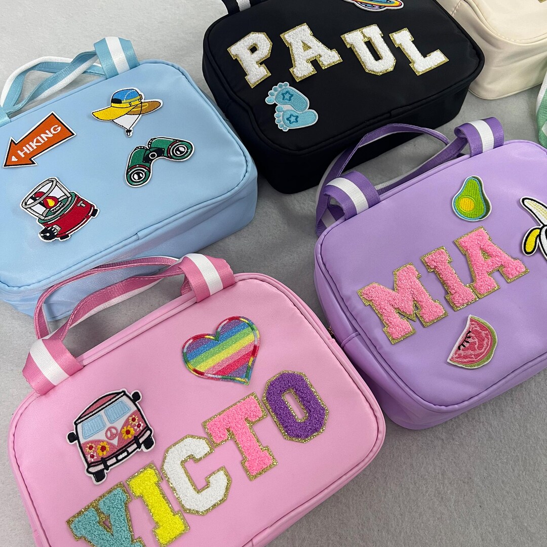 Custom Name Lunch Box Bag, Personalized Kids Chenille Letter Lunch Tote ...