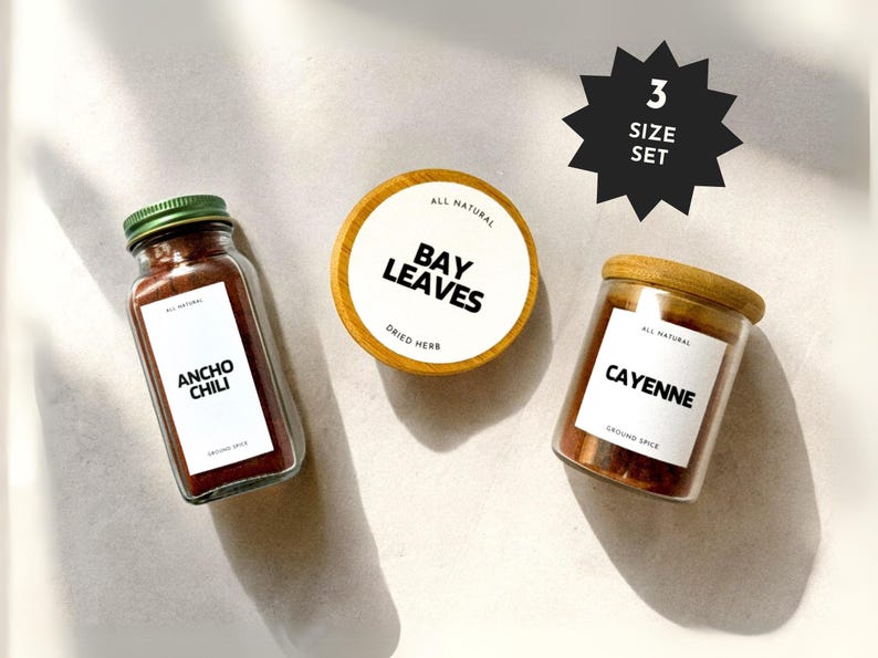 Bold Minimalist Spice Label Template SET, White 3 Sizes + Print Ready ...