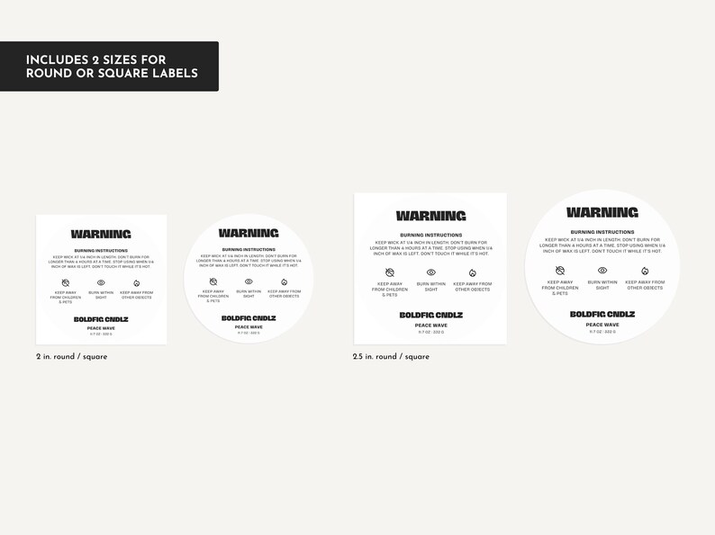 Editable Candle Warning Label Template, Custom Candle Safety Labels ...