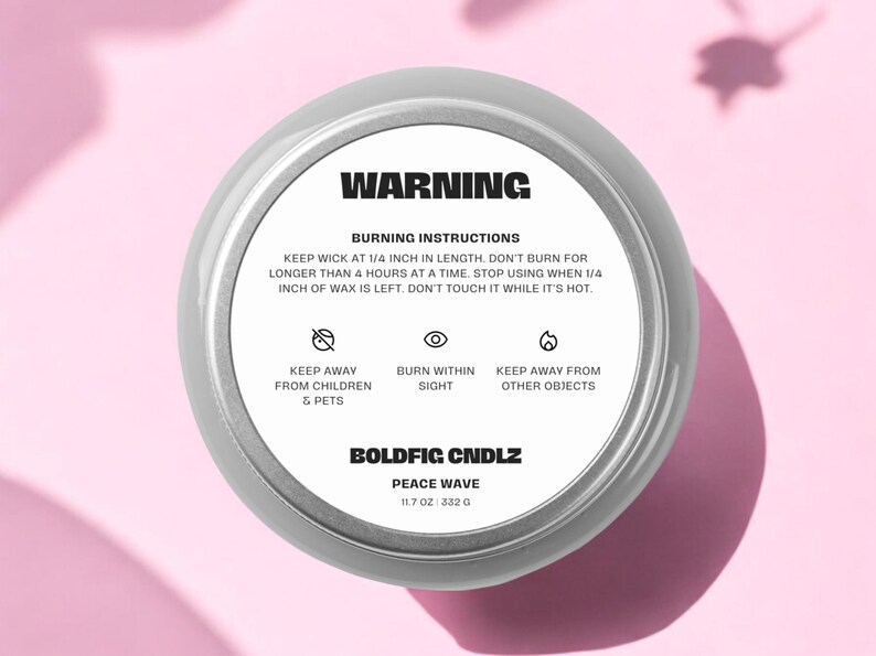 Editable Candle Warning Label Template, Custom Candle Safety Labels ...