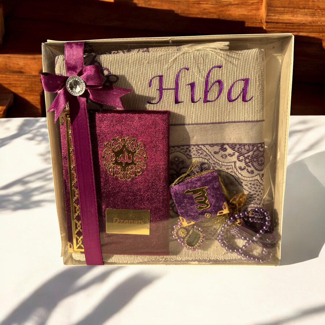 Custom Prayer Mat Quran Prayer Beads Gift Set, Personalized Prayer Mat ...