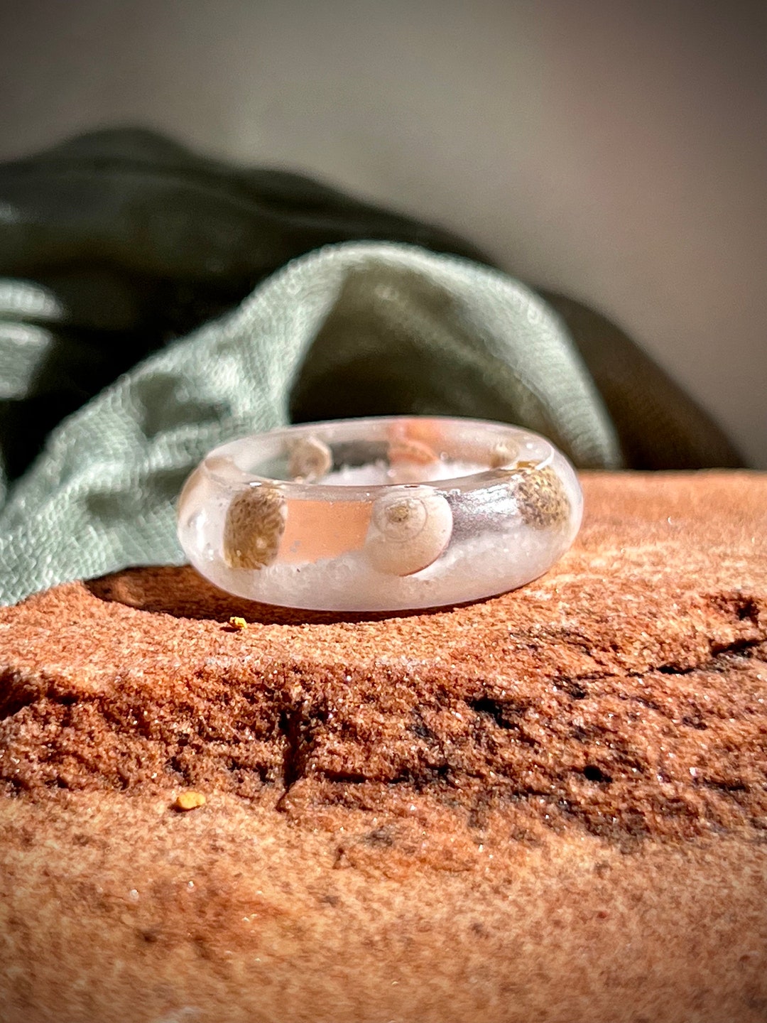 Soothing Beach Real Shells and Sand Round Cut Resin Ring - Etsy