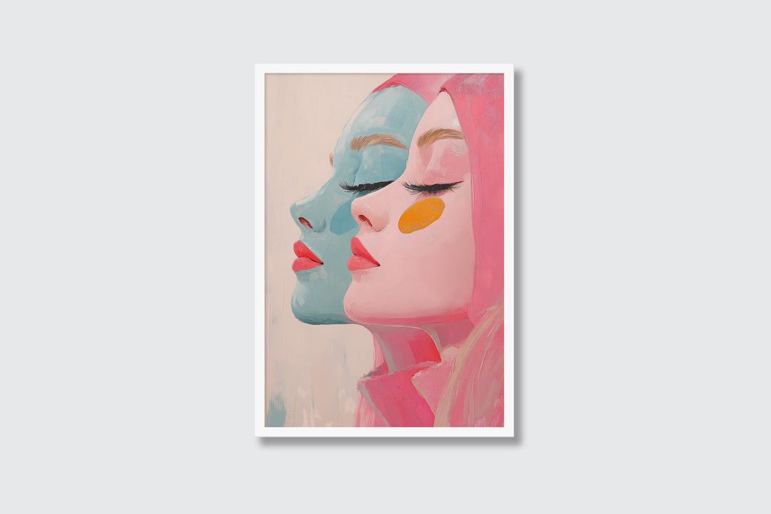Twin Faces Pastel Art Print: Pink Blue Jester Portrait (digital File ...