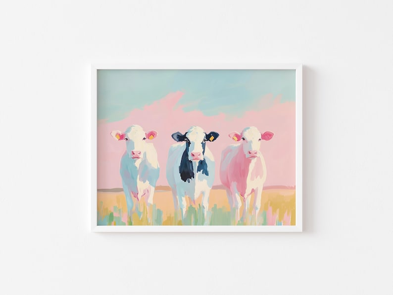 Pastel Cute Cows Painting | Farmhouse Cow Art, Rustic Cow Painting, Cow ...