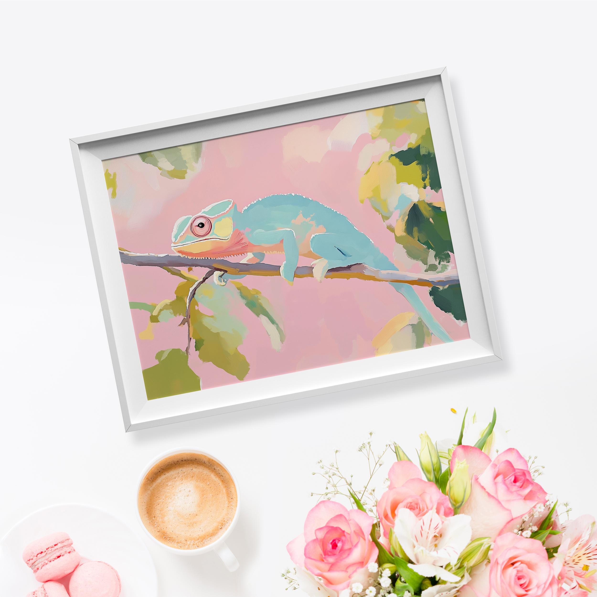 Watercolor Chameleon Painting | Nature Wall Art, Chameleon Close-up ...