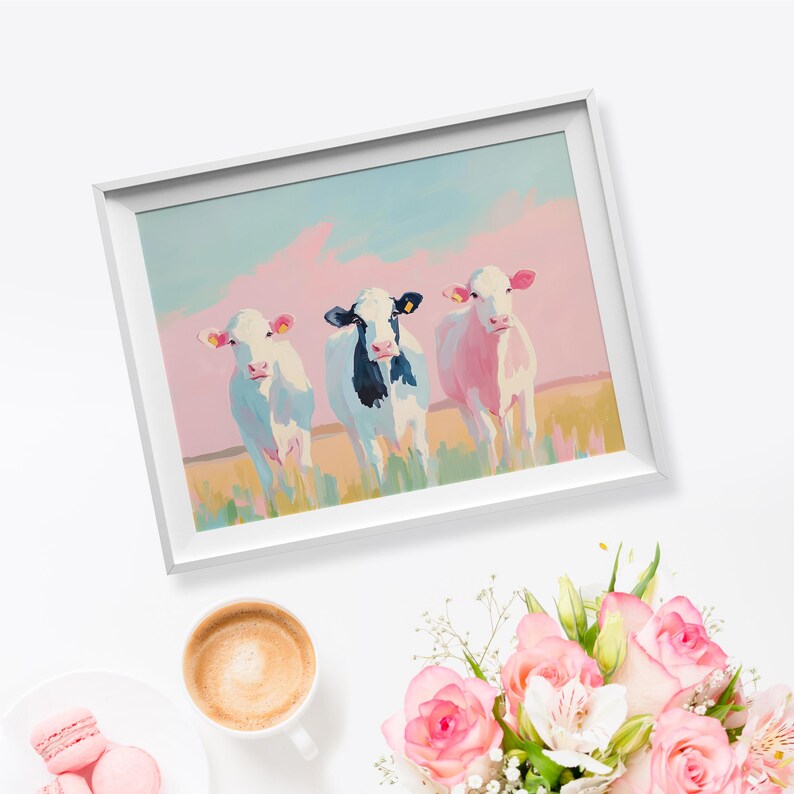 Pastel Cute Cows Painting | Farmhouse Cow Art, Rustic Cow Painting, Cow ...