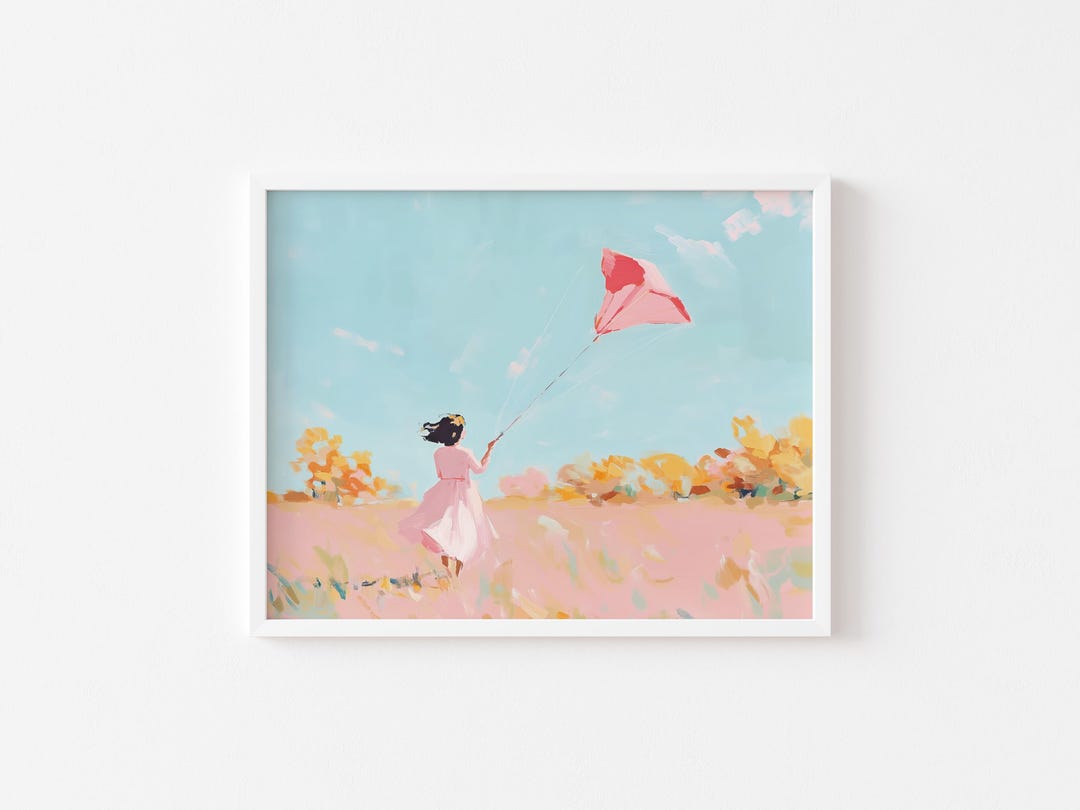 Soft Pastel Girl With Red Kite | Red Kite Painting, Girl Chasing Kite ...