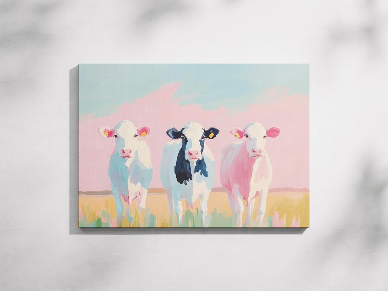 Pastel Cute Cows Painting | Farmhouse Cow Art, Rustic Cow Painting, Cow ...