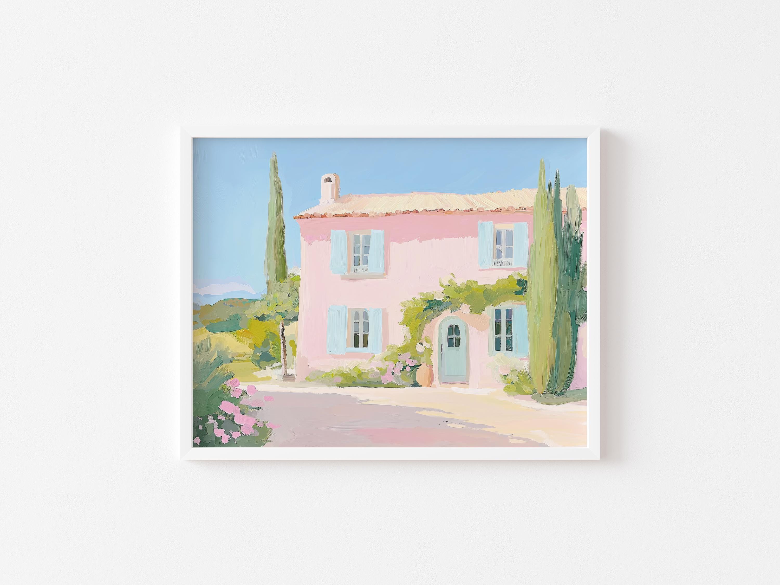 Charming French Country Home Landscape Art, Idyllic Country View ...