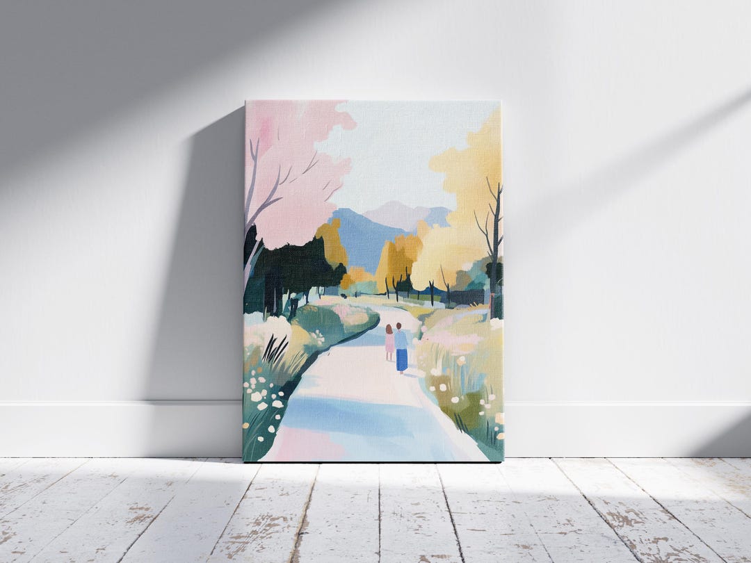 Pastel Folk Landscape Art Print Cottage Fall Decor, Moody Autumn Art ...