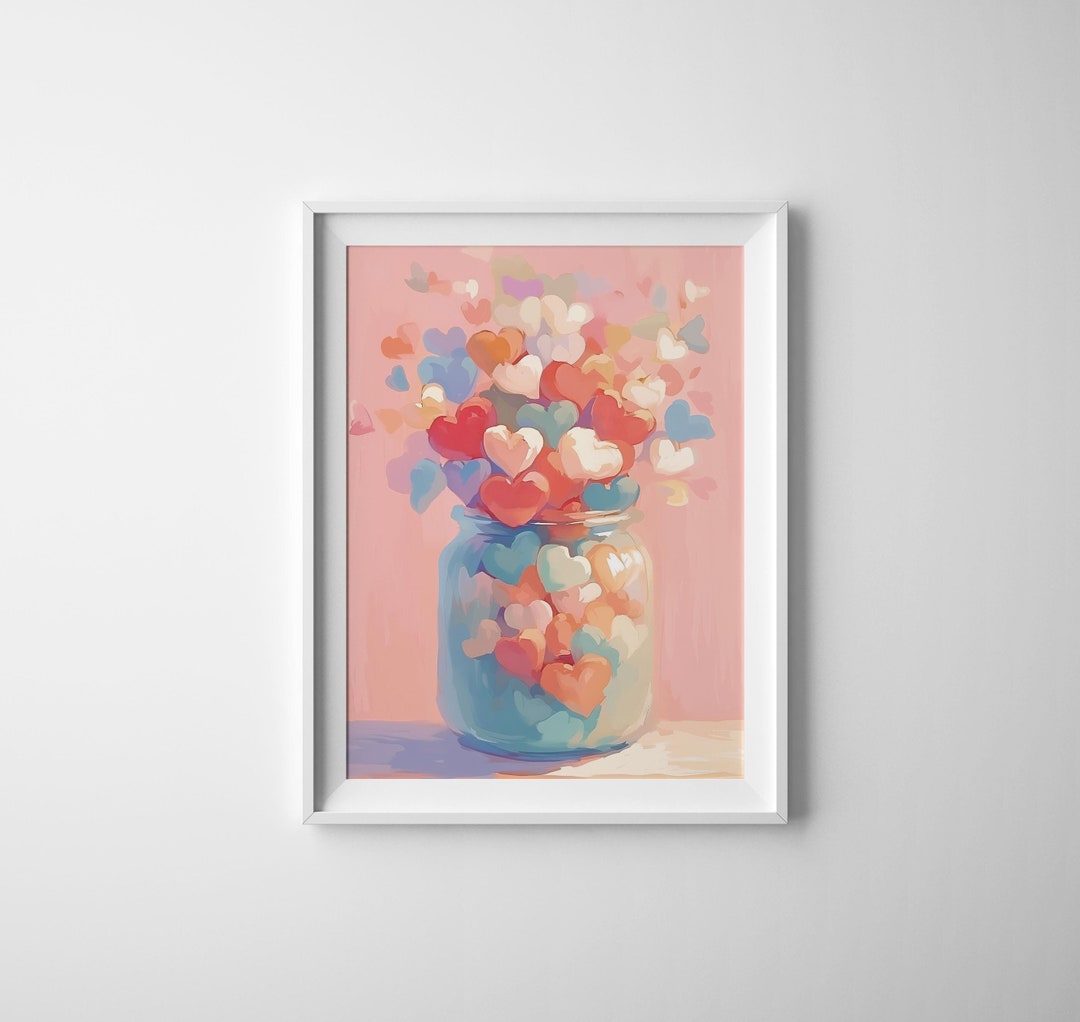 Valentines Day Red Pink Heart Print Valentines Wall Art Vintage ...