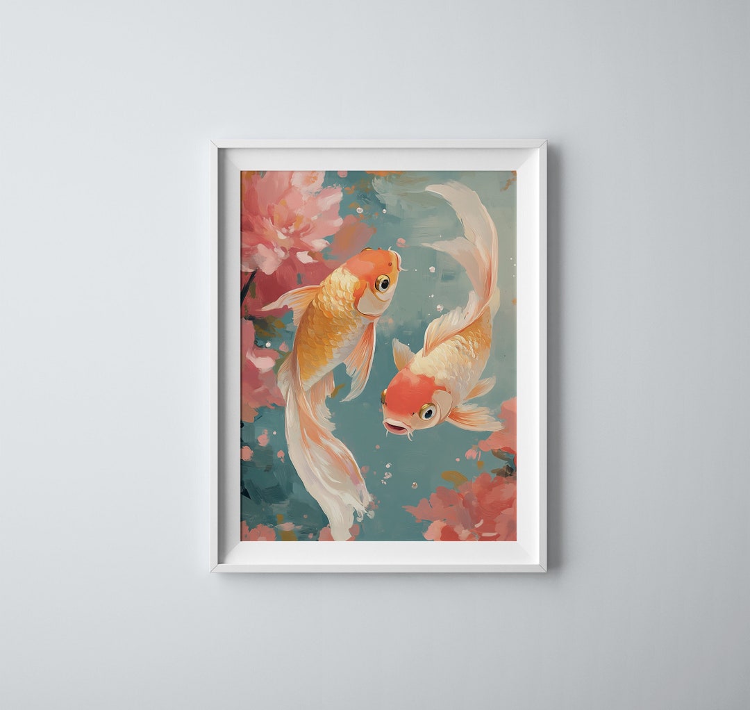 Koi Fish Dance Pastel, Koi Fish Print, Koi Fish Artwork, Koi Fish ...