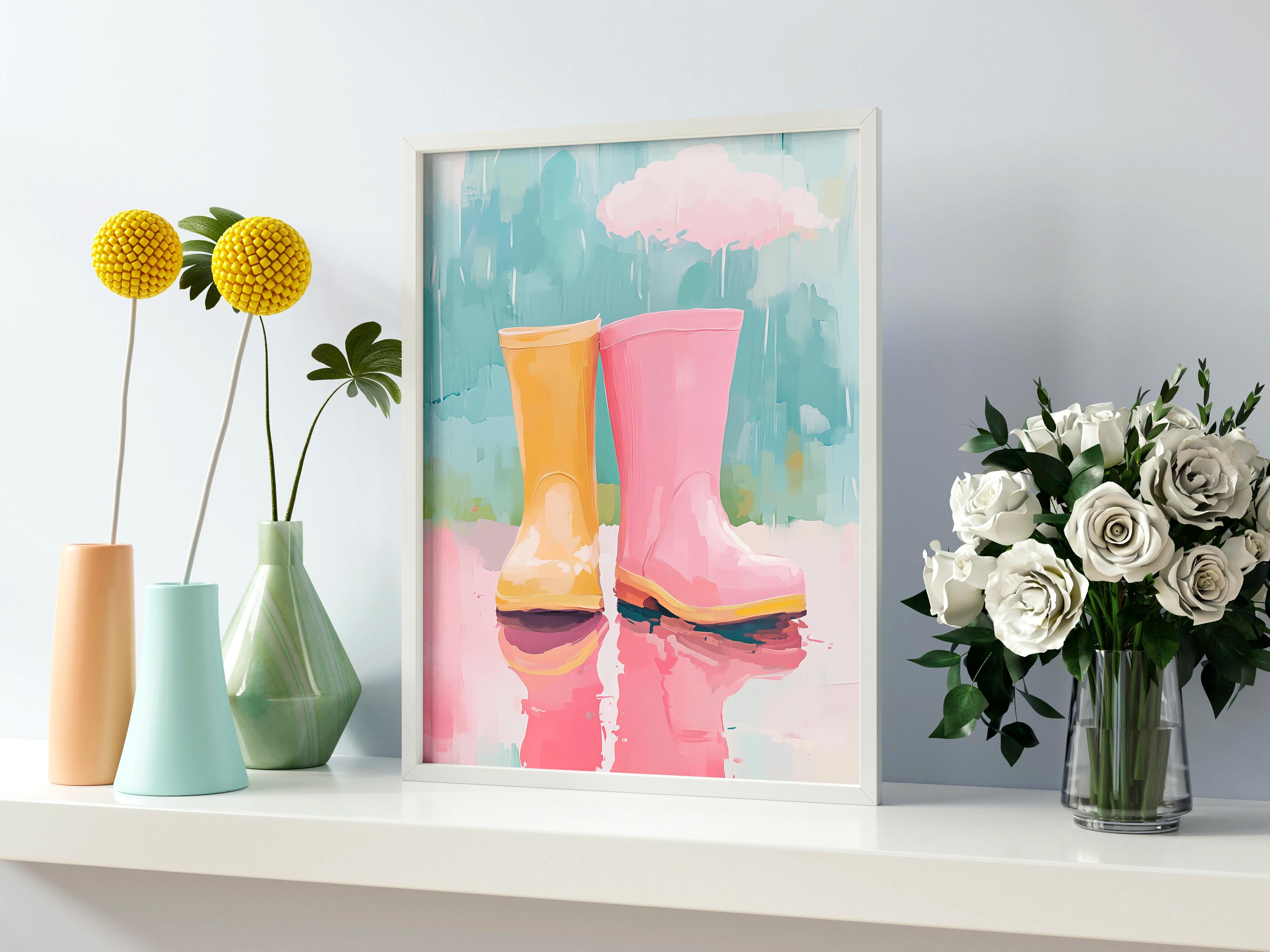 Cloudy Rain Boots Painting | Pastel Rain Boots, Pastel Storm Boots ...