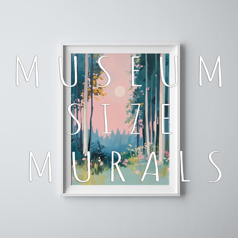 Pastel Night Forest Art | Moon Forest Art, Deep Blue Forest Art, Full ...