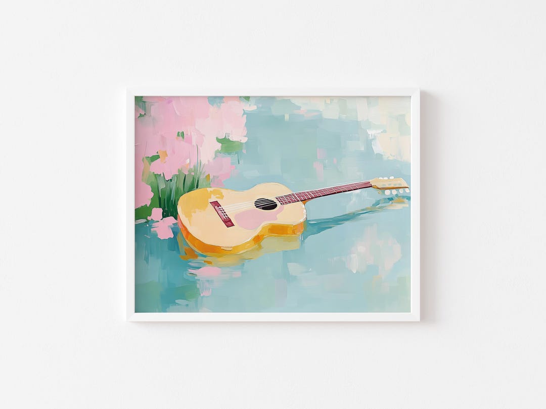 Pastel Golden Guitar on Water | Nature Music Art, Floating Guitar Wall ...