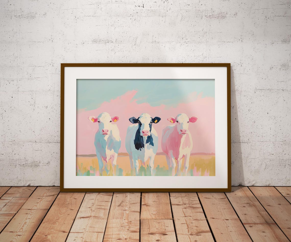 Pastel Cute Cows Painting | Farmhouse Cow Art, Rustic Cow Painting, Cow ...