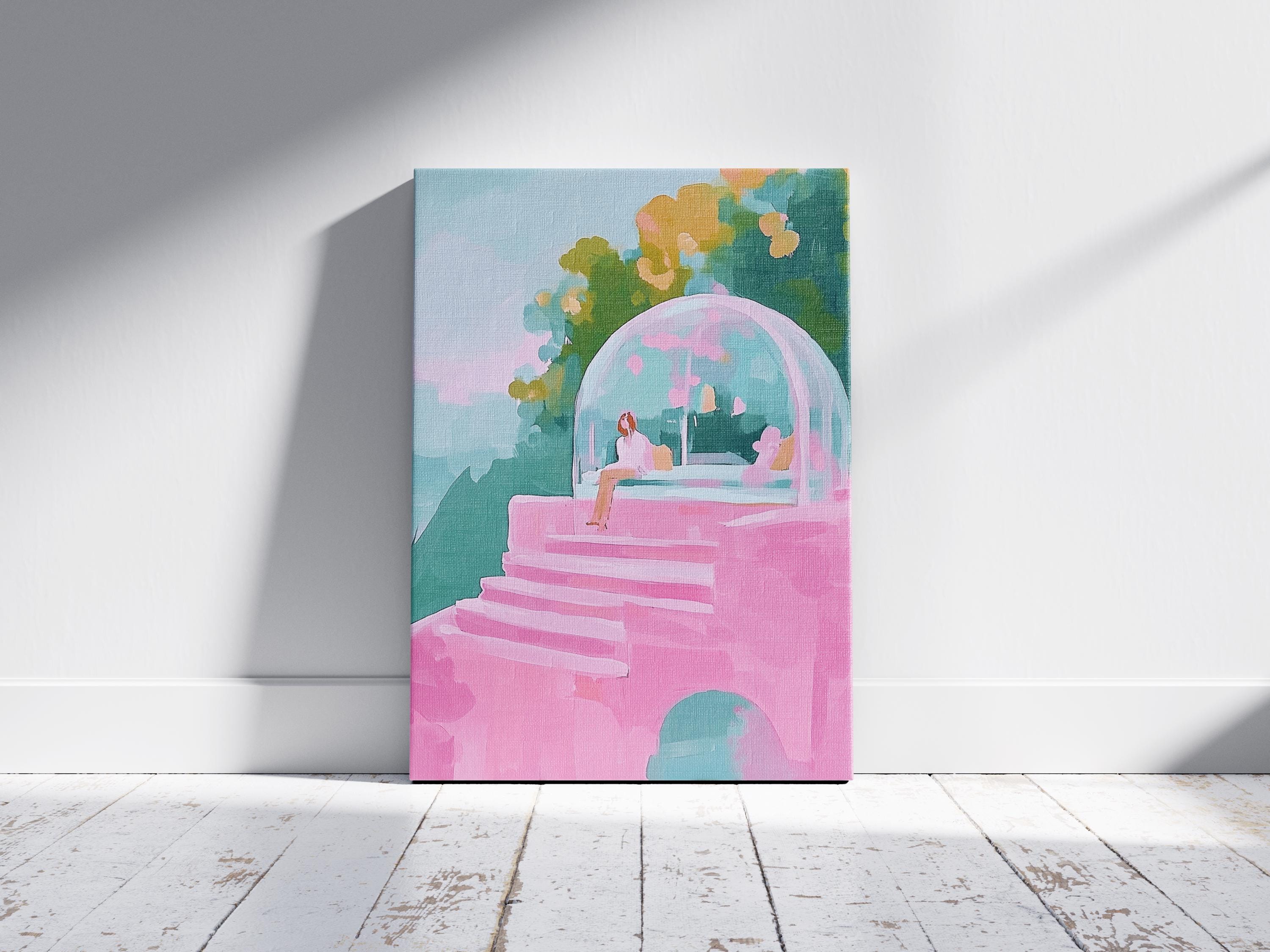 Pink Stair Case Art Stairway to Clouds Stairway to Heaven, Heavenly ...