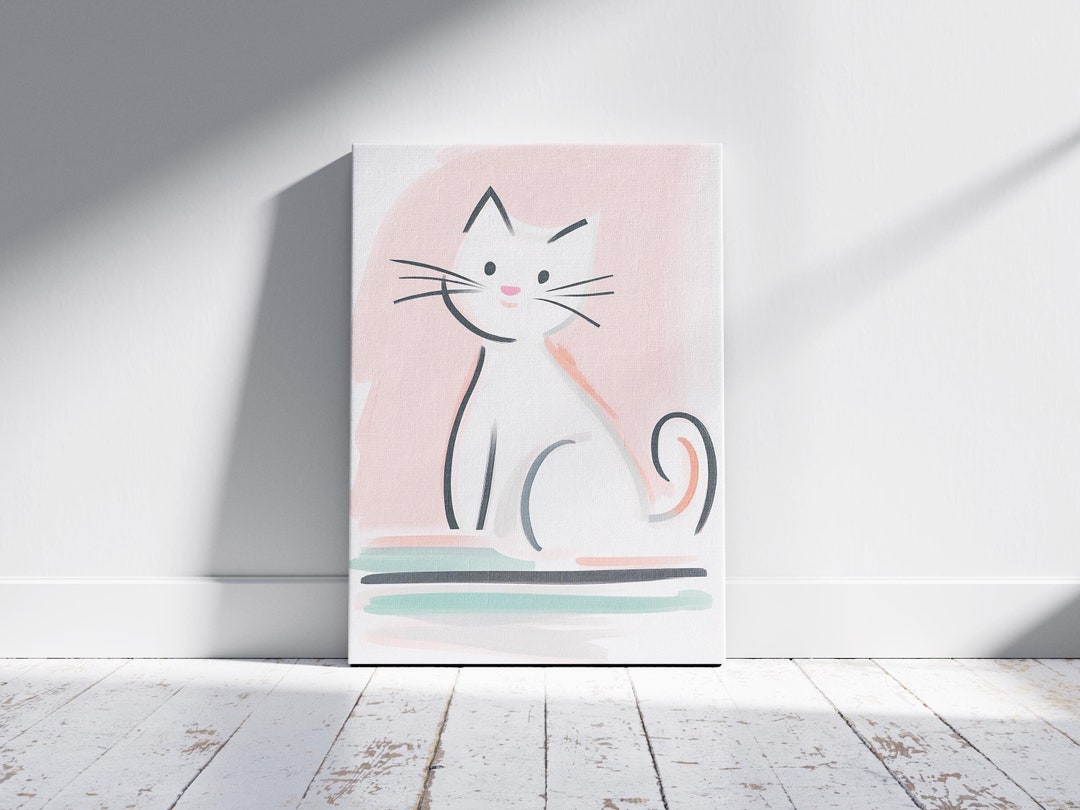 Pastel Cat Drawing Artwork Pastel White Cat Painting, Fluffy Cat Art ...