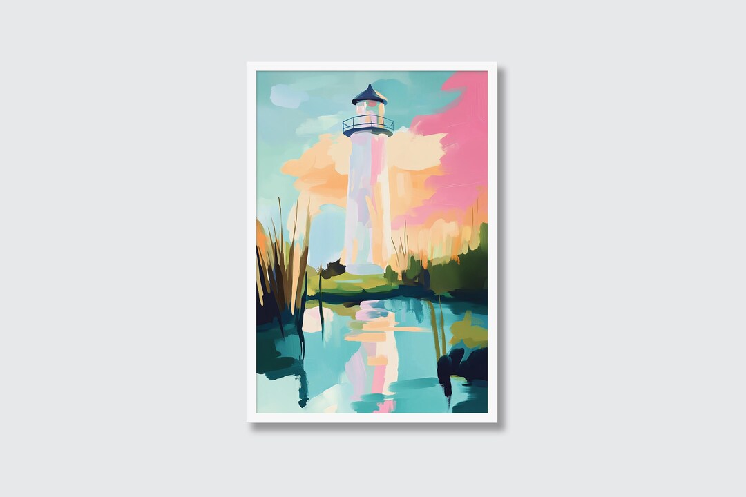 Pastel Lighthouse Harbor Watch Painting | San Juan Islands Art, Serene ...