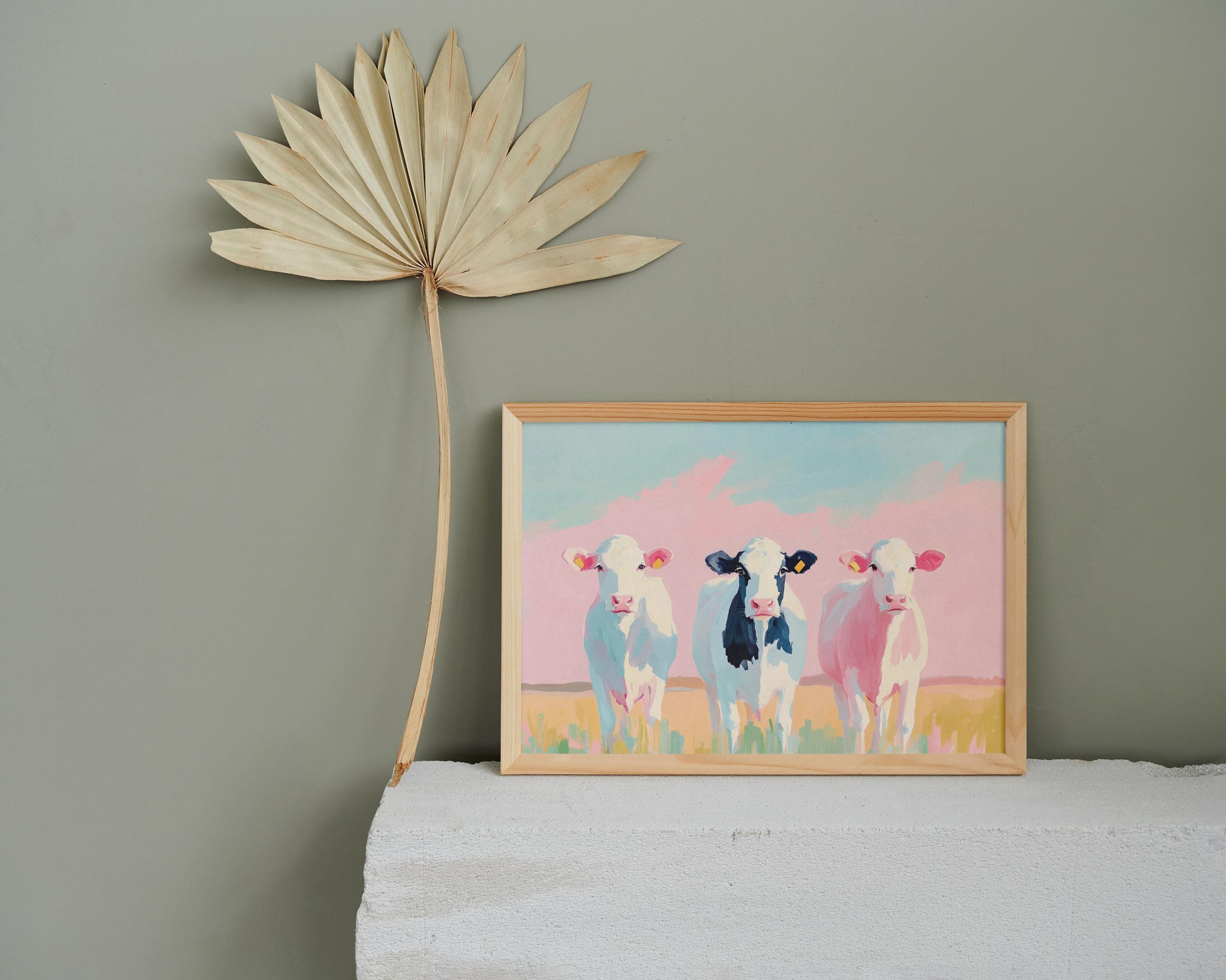 Pastel Cute Cows Painting | Farmhouse Cow Art, Rustic Cow Painting, Cow ...