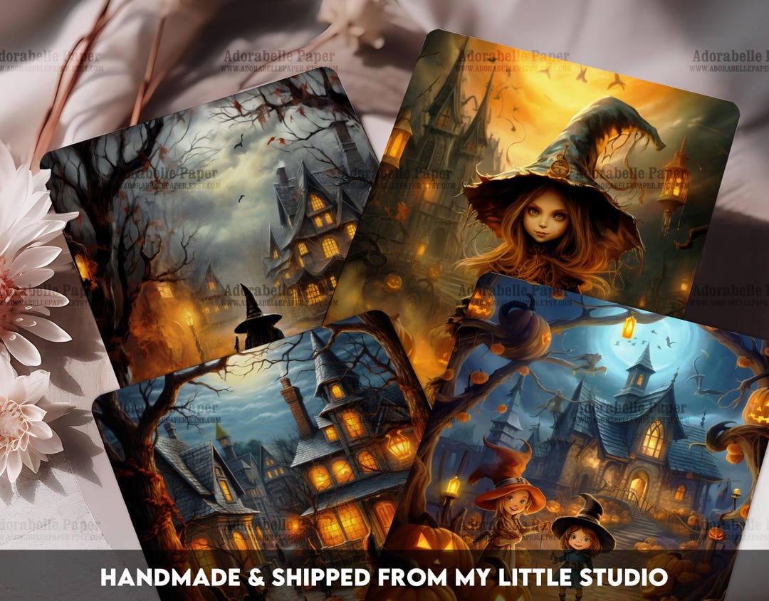 Postcard Pack of 4 Halloween Witches Pumpkins Art Prints A6 Glossy ...