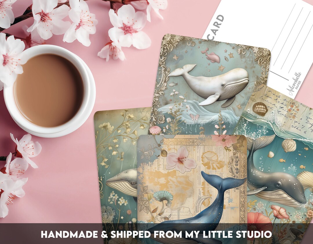 Postcard Pack of 4 Whales Undersea Nautical Vintage Retro Style A6 ...