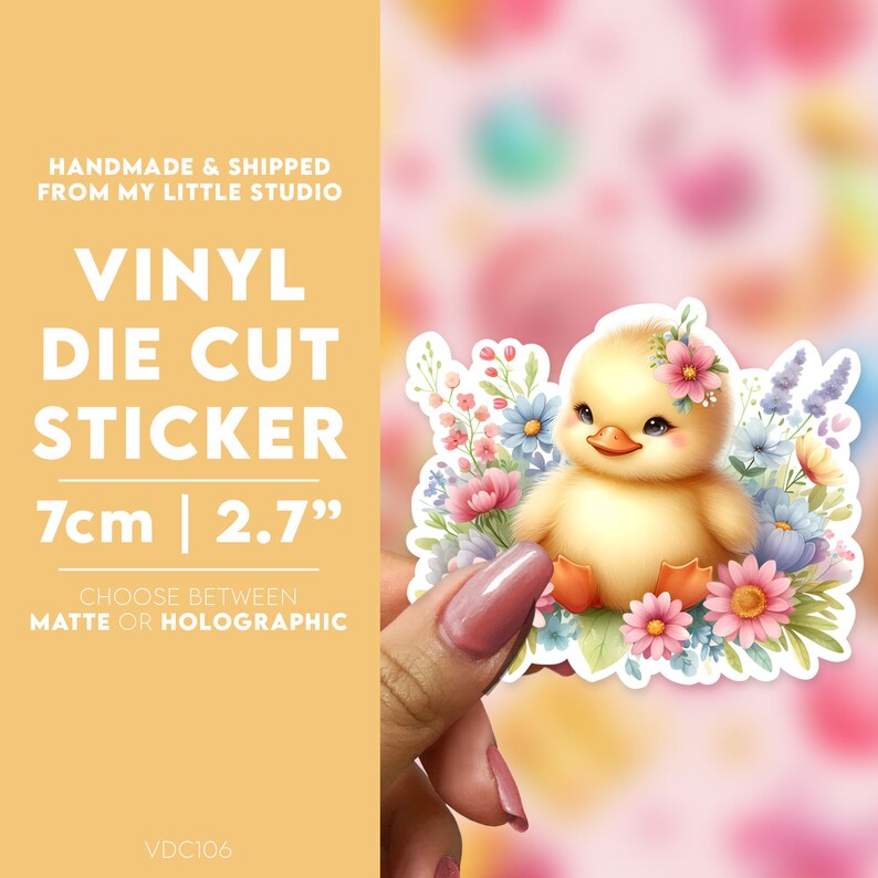 Die Cut Vinyl Sticker Baby Duck Cute Duckling Flowers Matte or ...