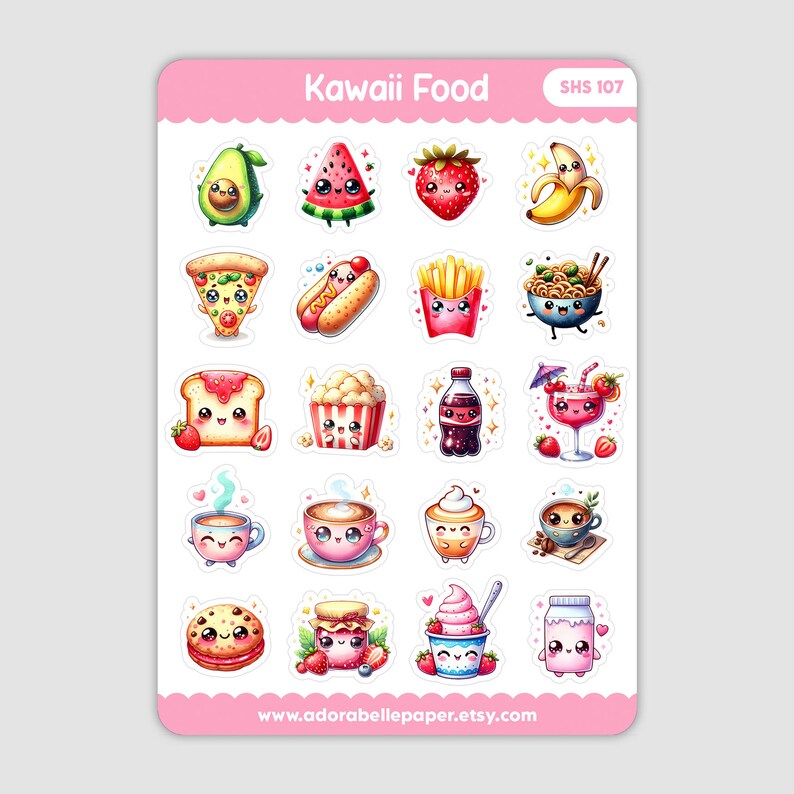 Kawaii Food Sticker Sheet Cute Snacks Fruit Fast food Matte or Glossy ...