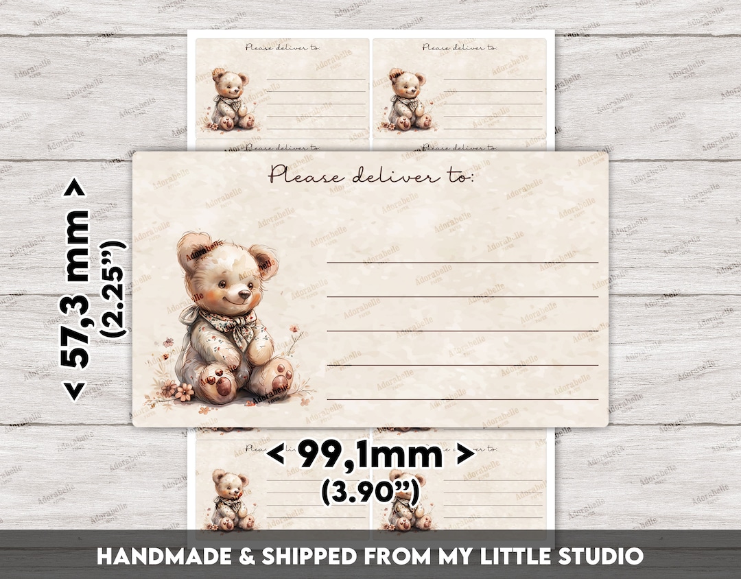 Please Deliver To-labels Cute Teddy Bear 10pcs Watercolor Retro Brown ...