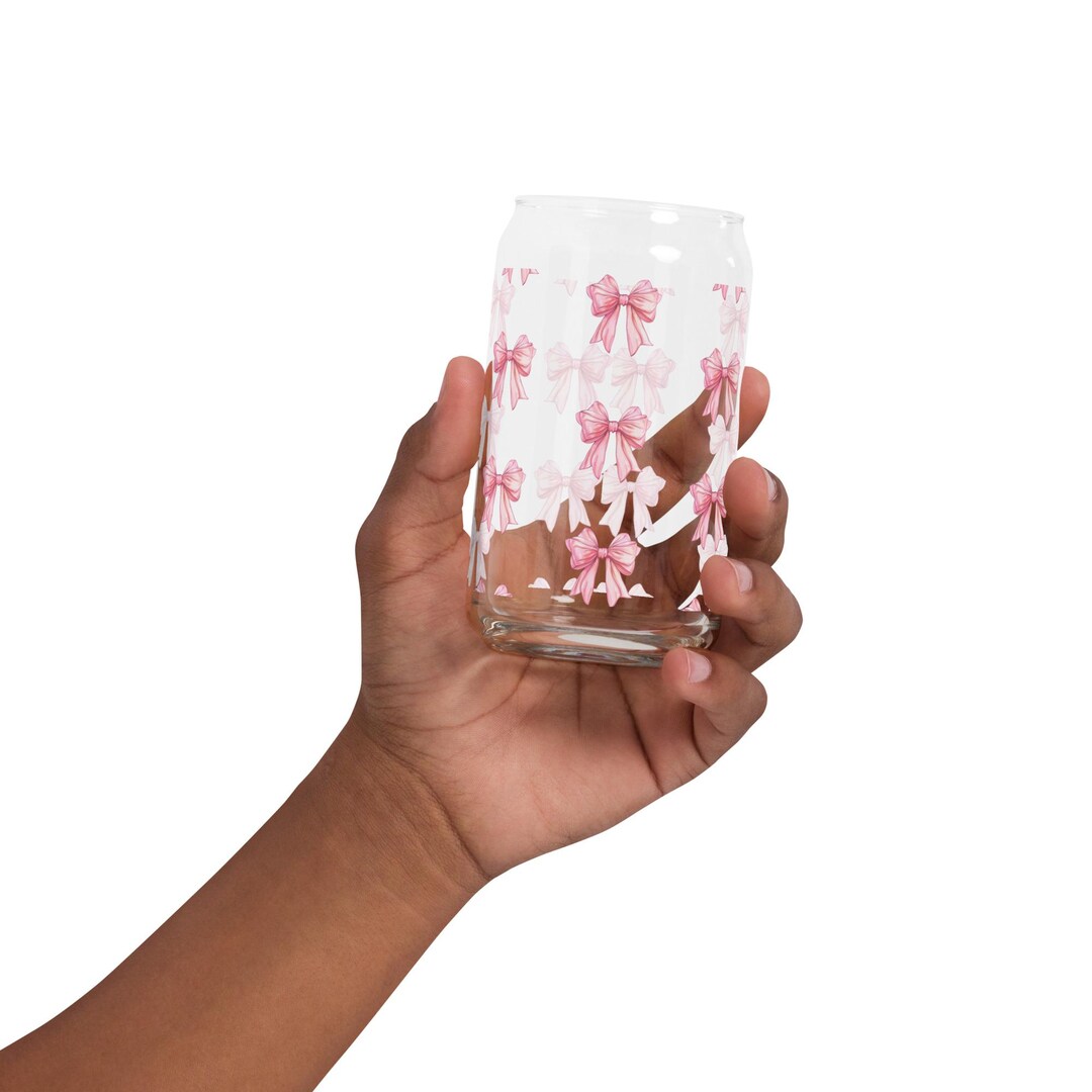 Pink Bow Can-shaped Glass 16 Oz Drinkware for Stylish Sips - Etsy