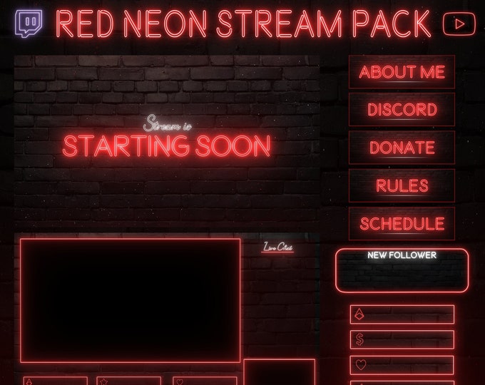 Red Neon Stream Overlay Pack | Twitch & Youtube (instant Download) - Etsy