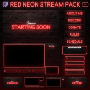 Red NEON Stream Pack | Instant Download | Twitch/youtube Overlays ...