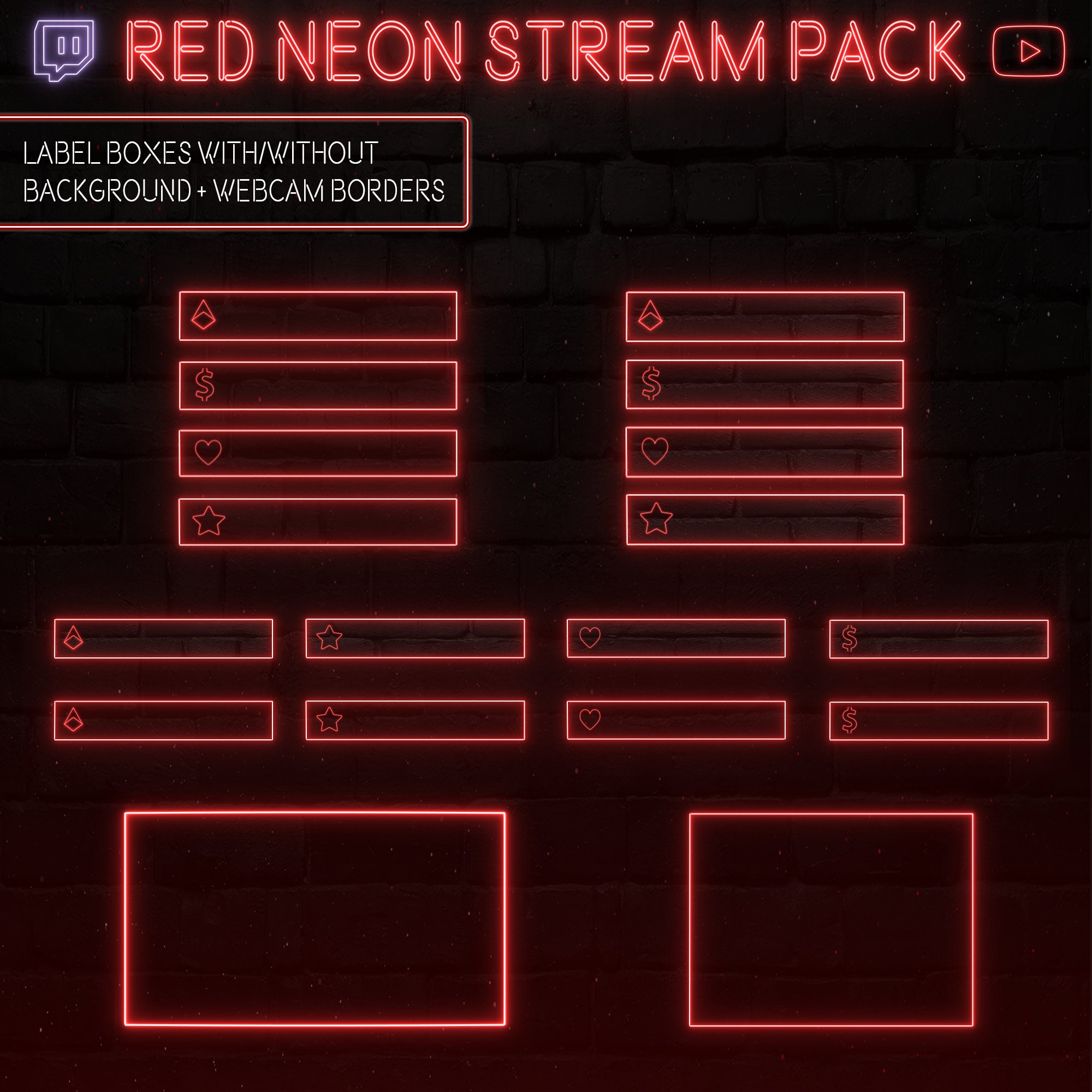 Red NEON Stream Pack | Instant Download | Twitch/youtube Overlays ...
