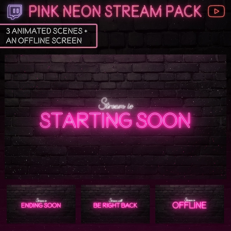 Pink Neon Stream Overlay Pack | Twitch & Youtube (digital Download) - Etsy