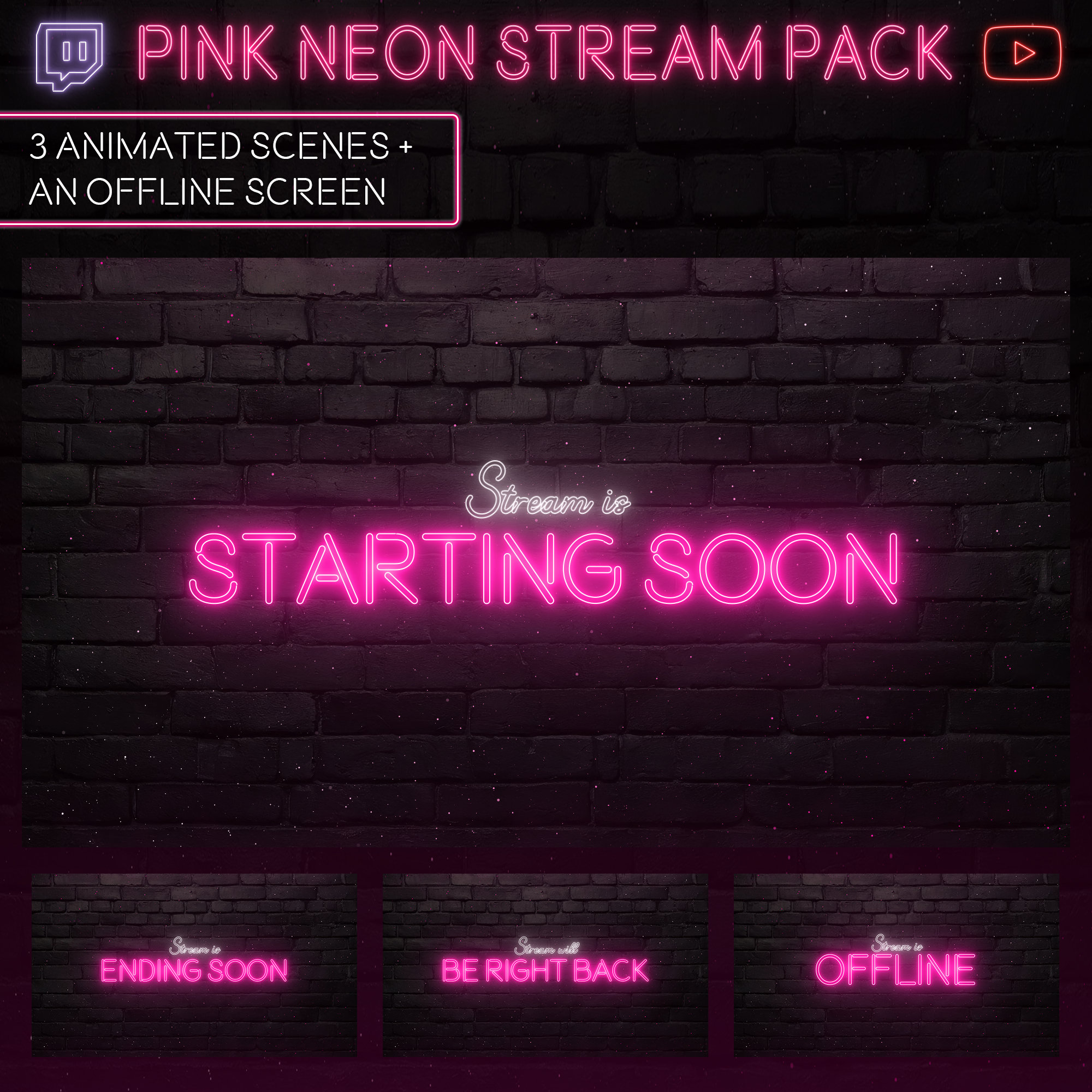 Pink NEON Stream Pack | Instant Download | Twitch/youtube Overlays ...