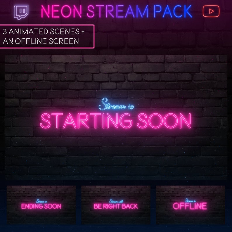 Blue/pink NEON Stream Pack | Instant Download | Twitch/youtube Overlays ...