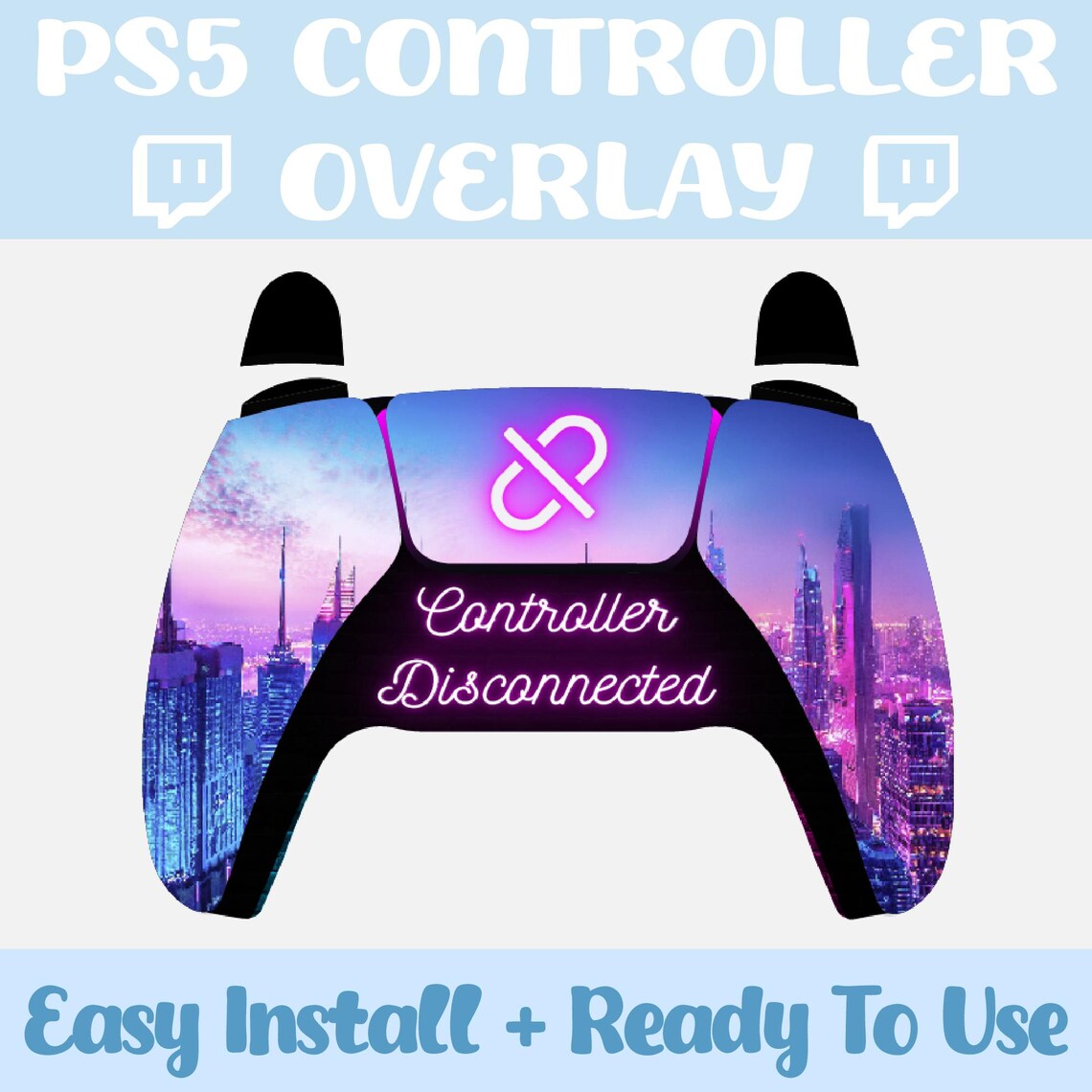 Blue & Pink Neon City Controller Overlay for OBS | Twitch/youtube ...