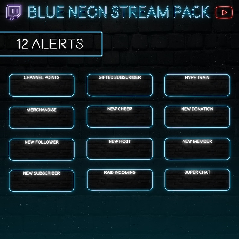 Blue NEON Stream Pack | Instant Download | Twitch/youtube Overlays ...