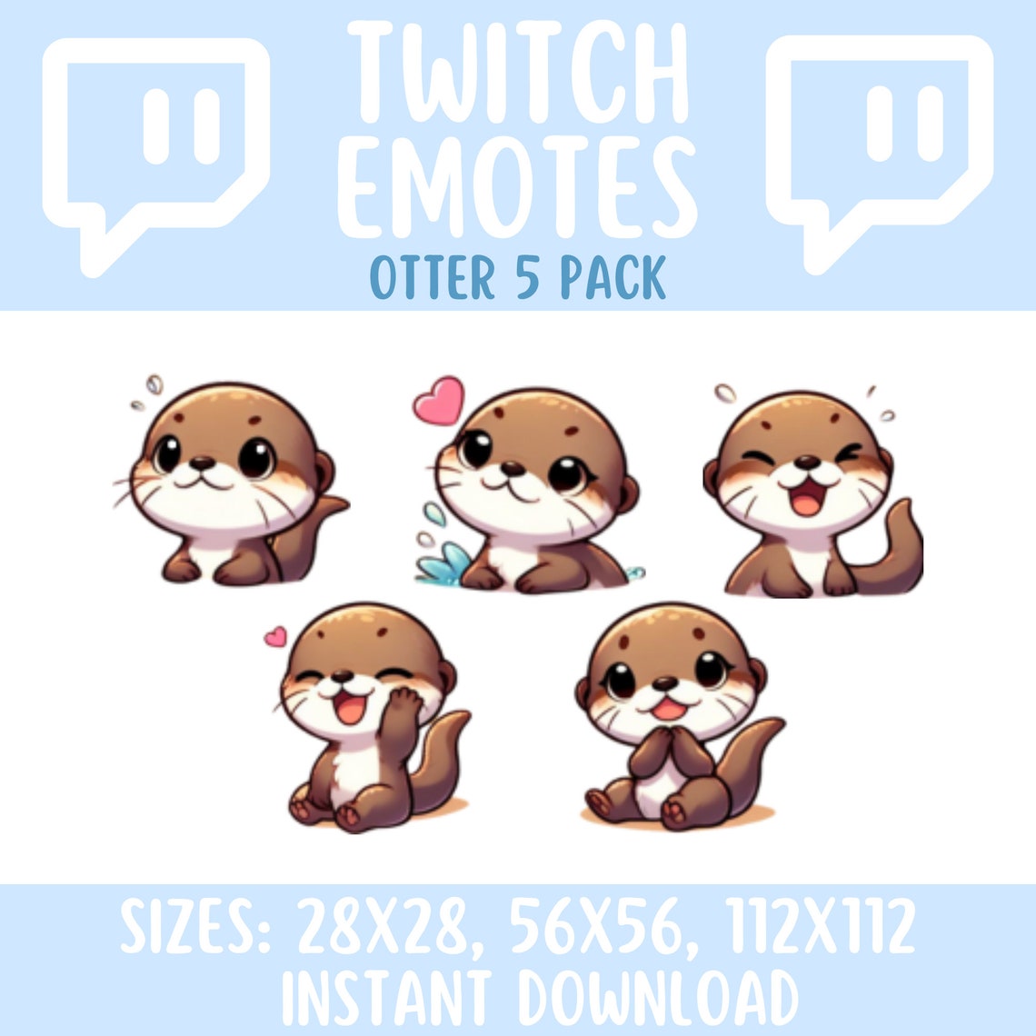 5 Pack of Cute Chibi Otter Emotes for Twitch/discord/youtube | Instant ...