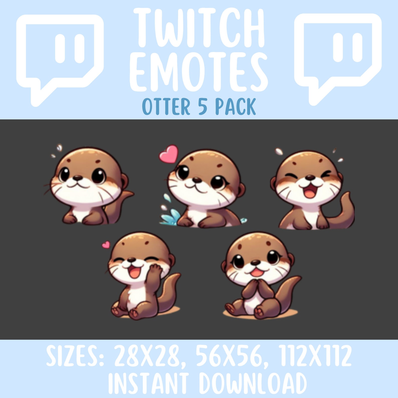 5 Pack of Cute Chibi Otter Emotes for Twitch/discord/youtube | Instant ...