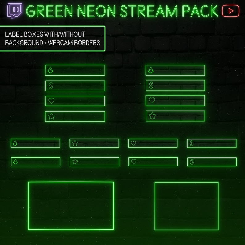Green Neon Stream Overlay Pack | Twitch & Youtube (instant Download) - Etsy