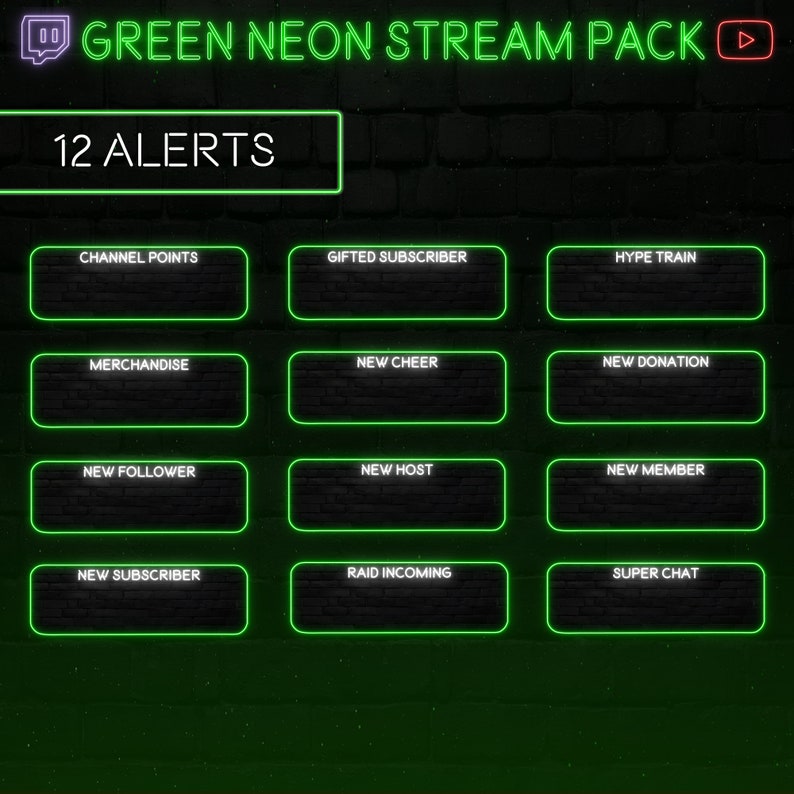 Green Neon Stream Overlay Pack | Twitch & Youtube (instant Download) - Etsy