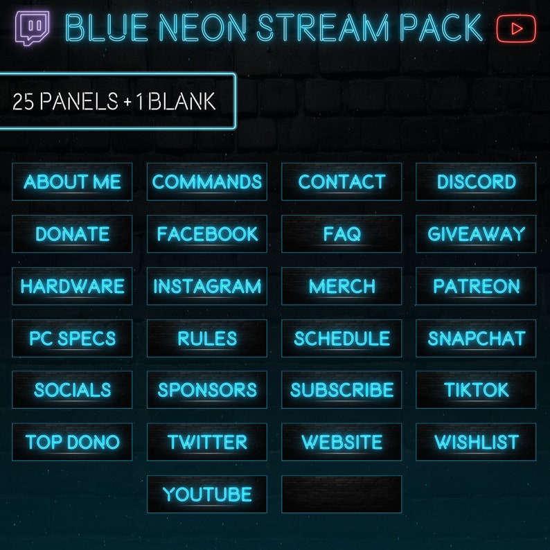 Blue Neon Stream Overlay Pack | Twitch, Youtube (instant Download) - Etsy
