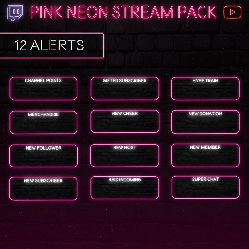 Pink Neon Stream Overlay Pack | Twitch & Youtube (digital Download) - Etsy
