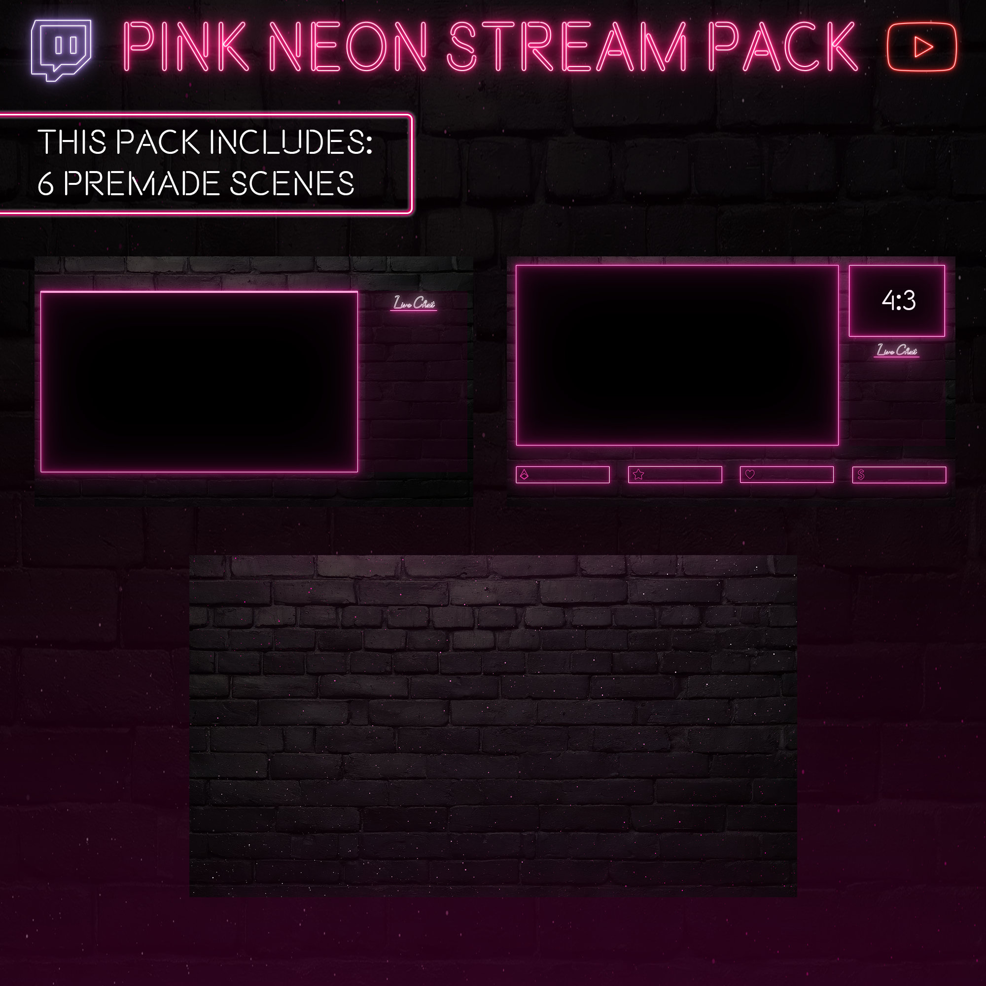 Pink NEON Stream Pack | Instant Download | Twitch/youtube Overlays ...