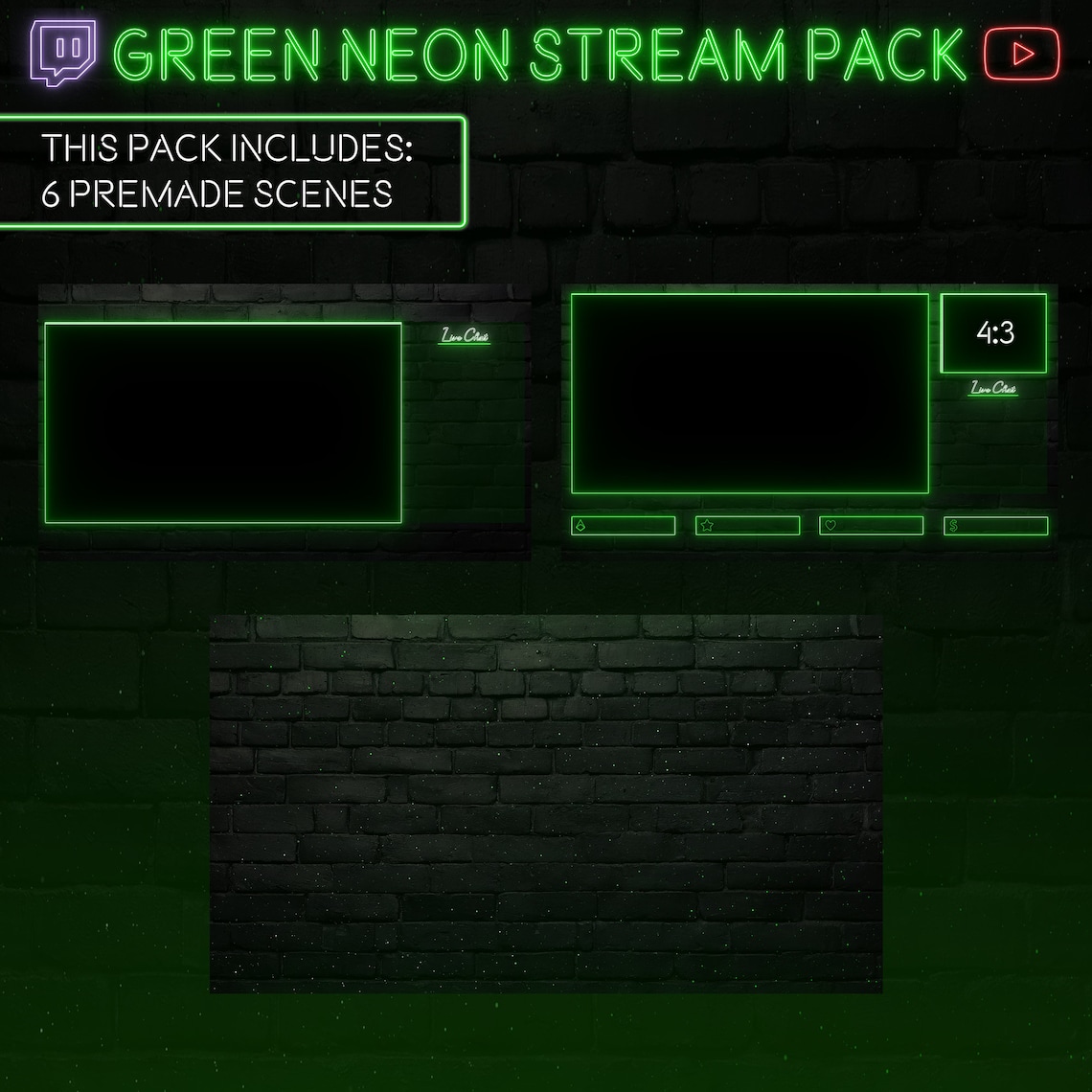 Green Neon Stream Overlay Pack | Twitch & Youtube (instant Download) - Etsy