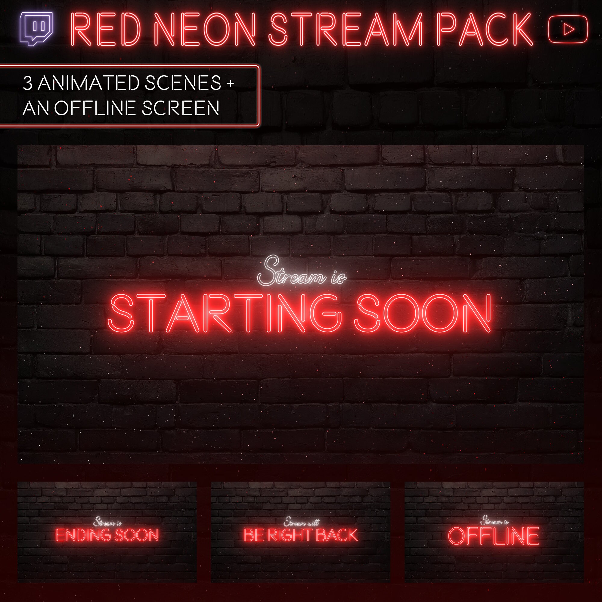 Red NEON Stream Pack | Instant Download | Twitch/youtube Overlays ...